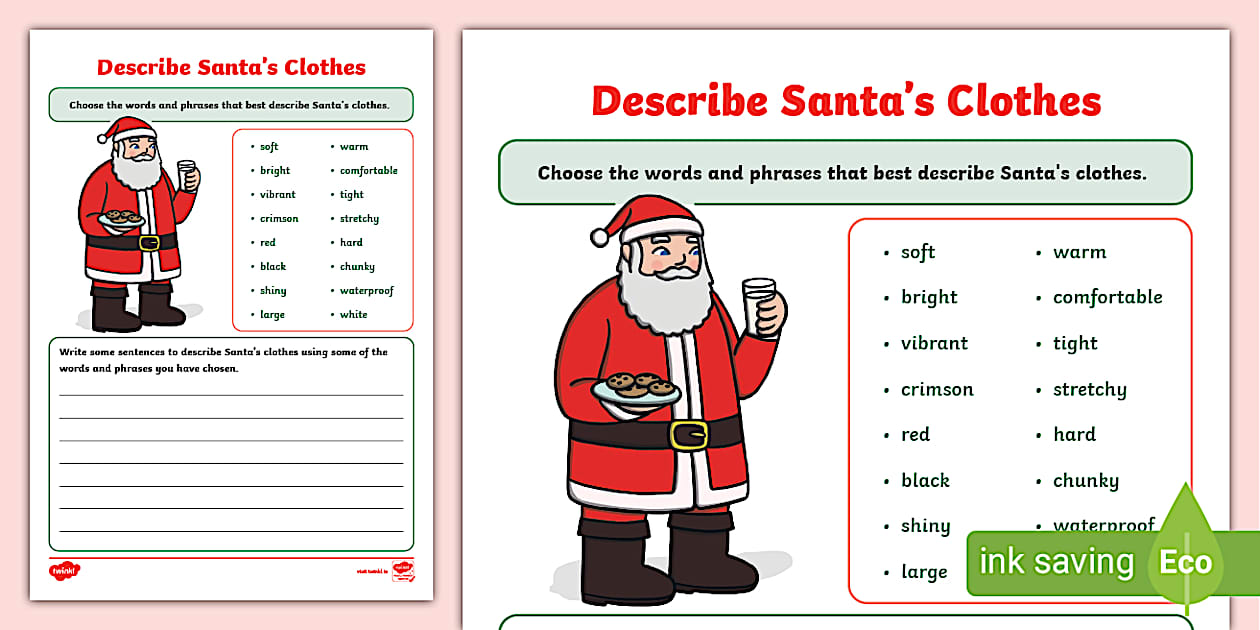 Describe Santa's Clothes Worksheet (teacher made) - Twinkl