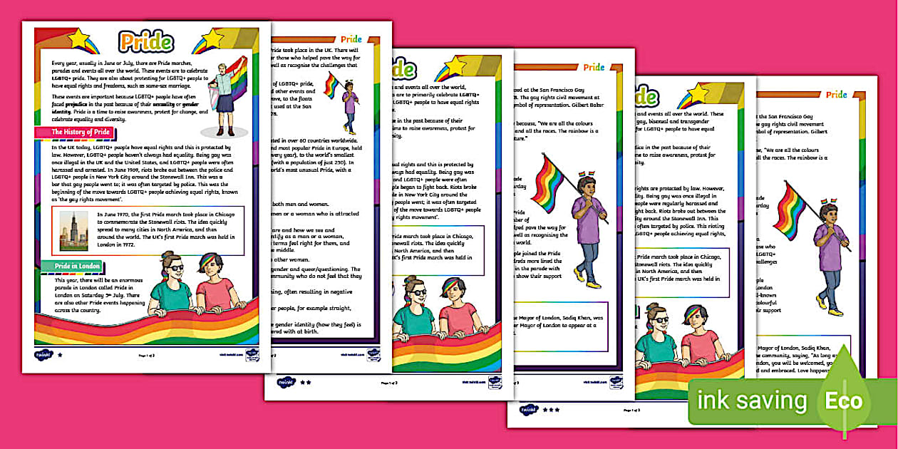 UKS2 Pride Differentiated Reading Comprehension Activity