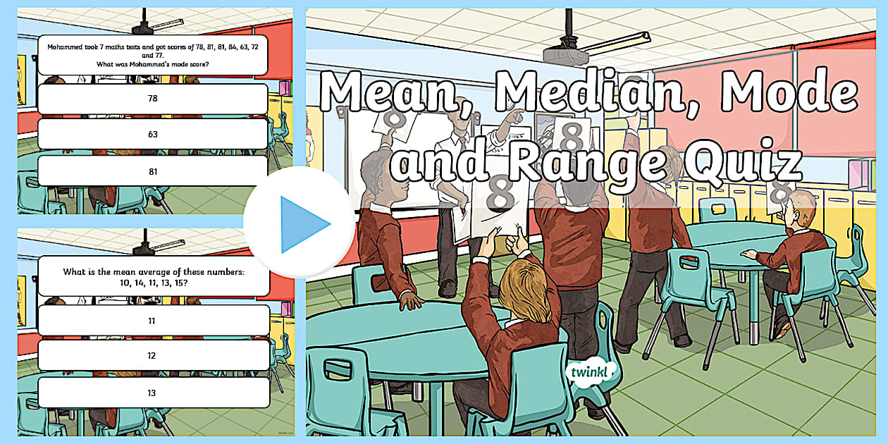 Mean Median Mode and Range PowerPoint Quiz (teacher made)