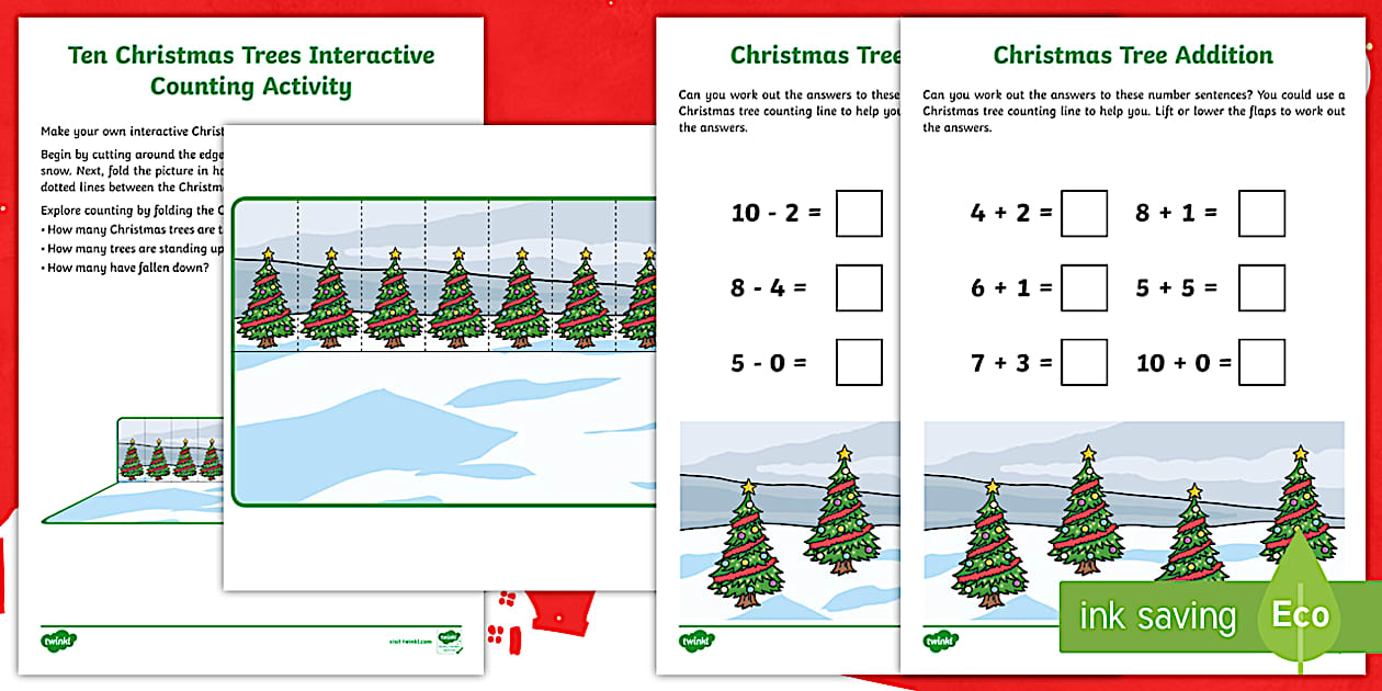 Ten Christmas Trees Addition and Subtraction Activity Resource Pack