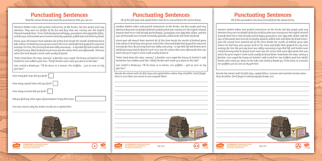 Writing clear sentences | Worksheets on punctuation | Twinkl