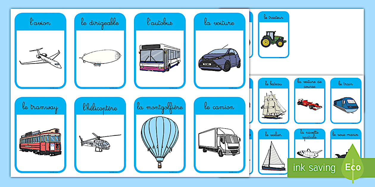 Cartes de vocabulaire : Les moyens de transport - Twinkl