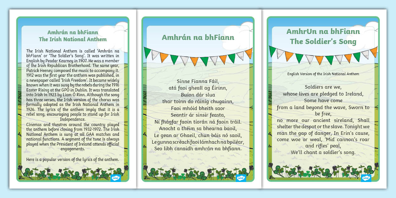 Amhrán na bhFiann lyrics | Gaeilge Resources | Twinkl