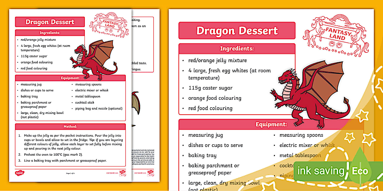 Dragon Dessert Recipe (teacher made) - Twinkl