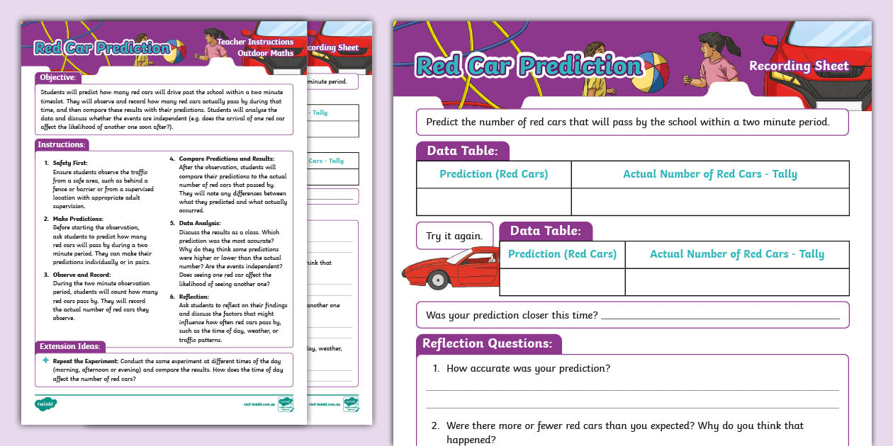 Outdoor Maths: Red Car Prediction (teacher made) - Twinkl