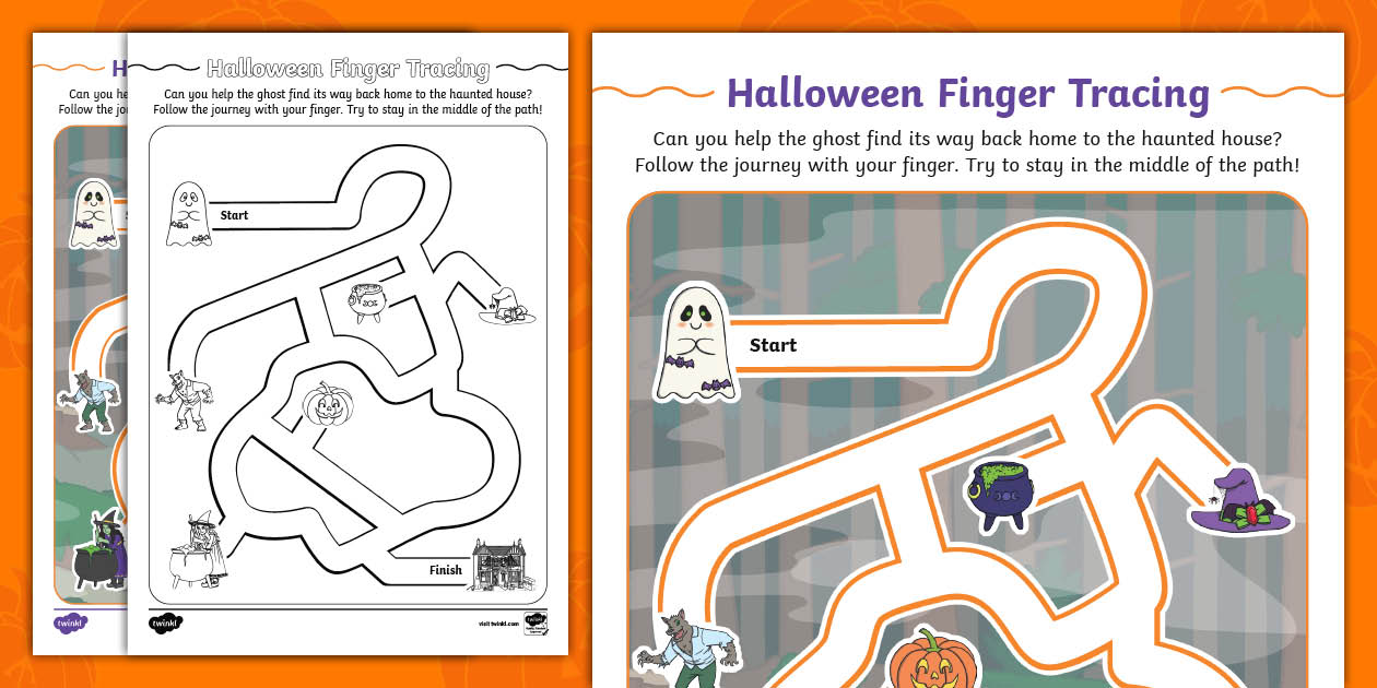 Halloween Finger Tracing Activity Worksheet (Teacher-Made)