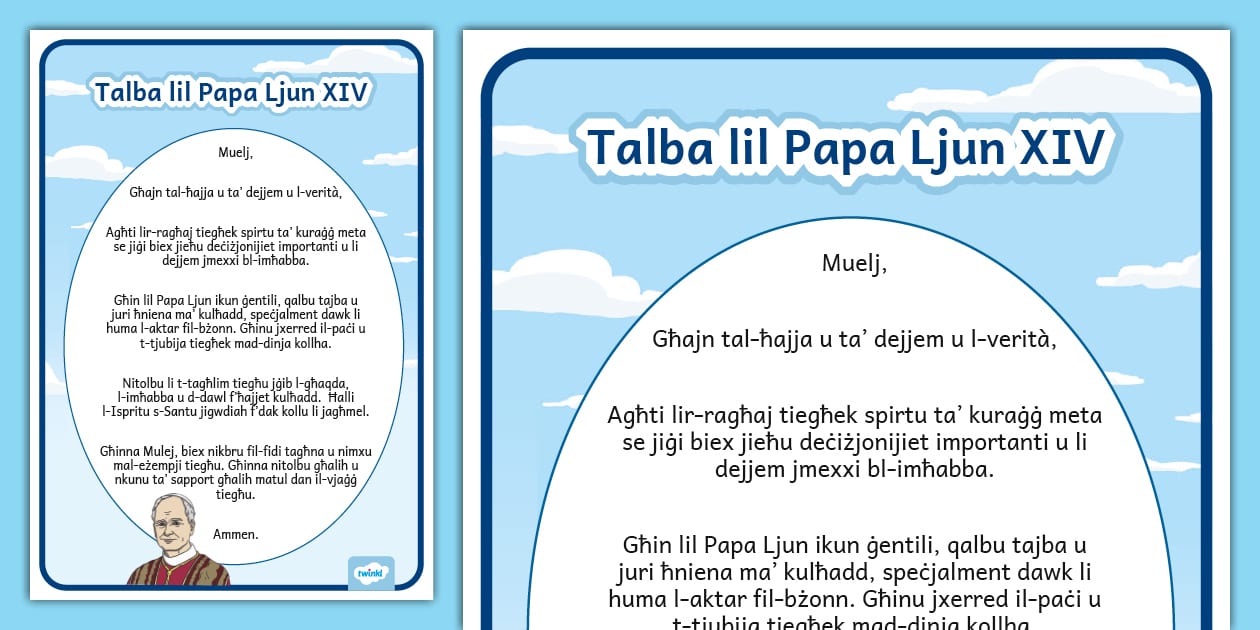 Kartellun l Talba lil Papa Ljun XIV (Hecho por educadores)