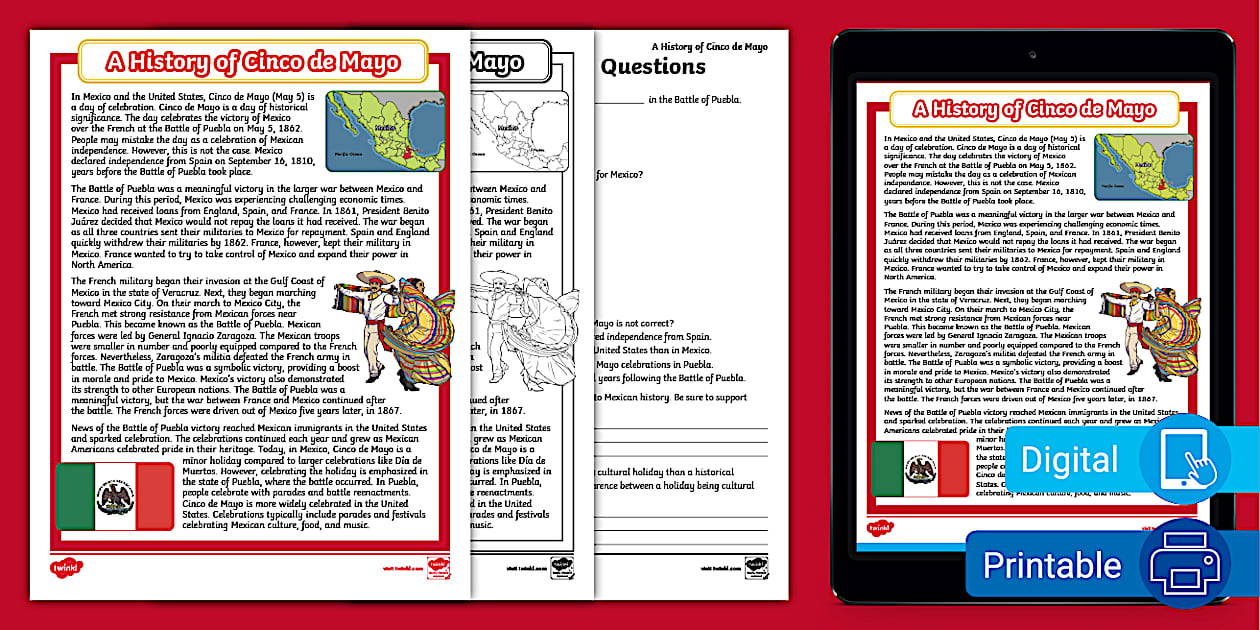 History of Cinco de Mayo Text & Questions for 6th-8th Grade