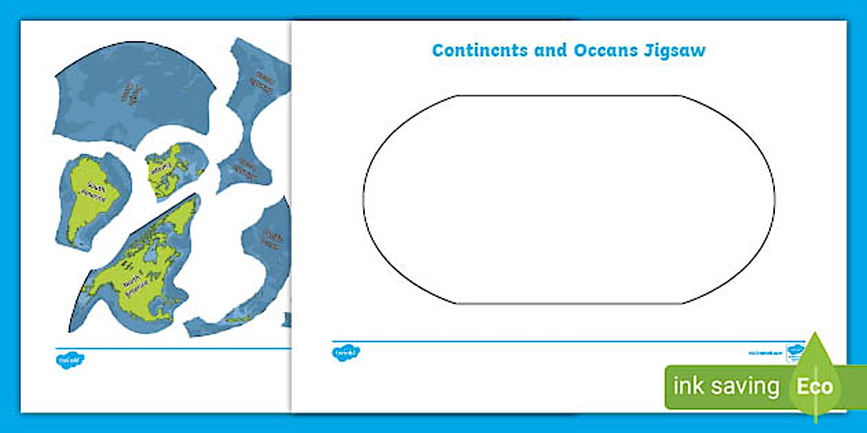 Continents and Oceans Jigsaw (Teacher-Made) - Twinkl