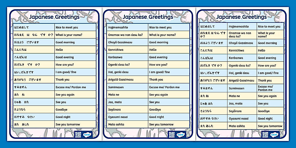 Japanese Greetings Posters with Hiragana and Romaji やさしいにほんごのあいさつ