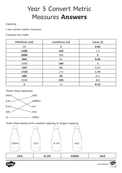 Year 5 Convert Metric Measures Worksheets — Unit Conversion
