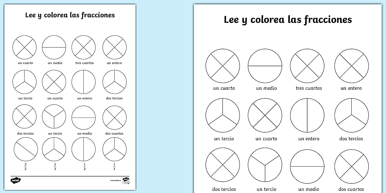 Hoja de actividad: lee y colorea las fracciones - Twinkl