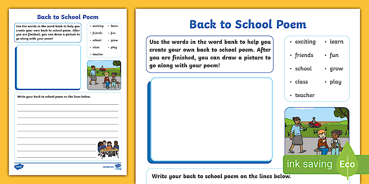 Back to School Poem Writing Template - Twinkl