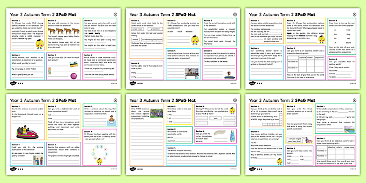 Editable Year 3 Autumn Term 2 SPaG Activity Mats - Twinkl