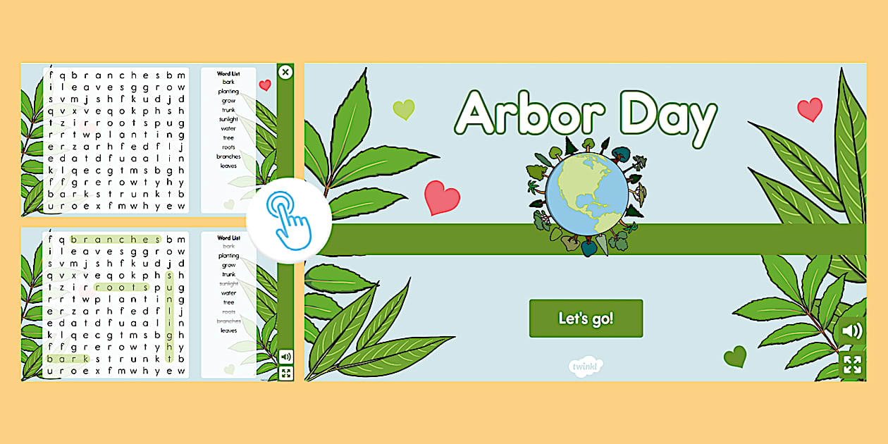 Arbor Day Interactive Word Search for K-2nd Grade - Twinkl