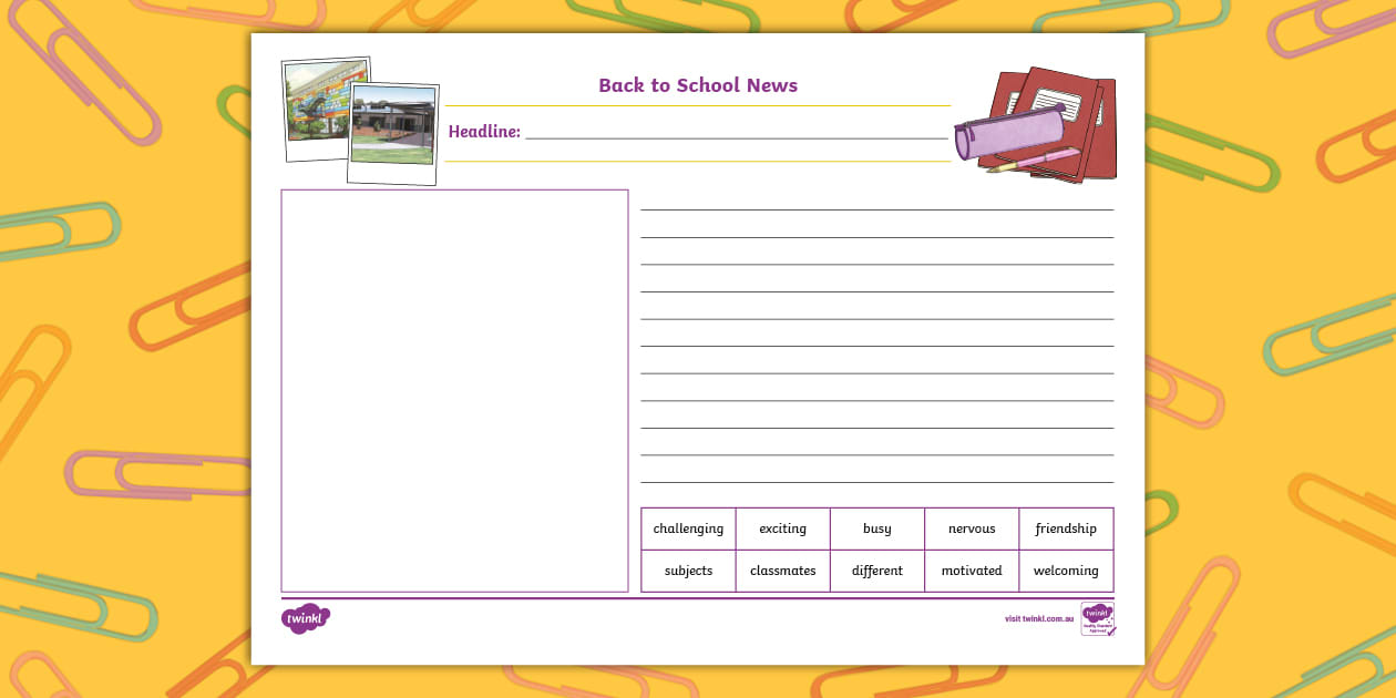 Back to School Newspaper Writing Template