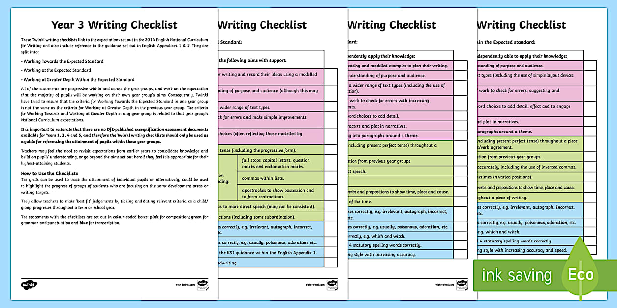 Year 3 Writing Objectives Checklist | Year 3 SPaG Objectives