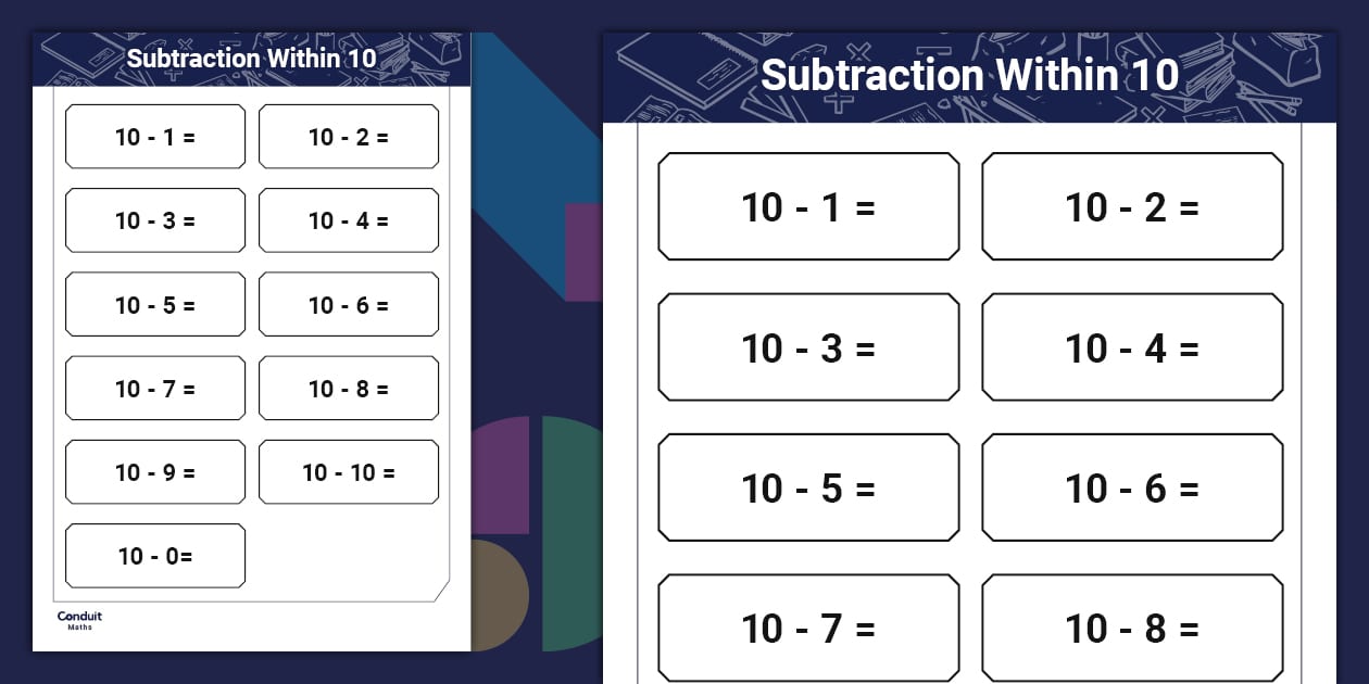 National 1 Number Processes: Subtraction Within 10 Activity
