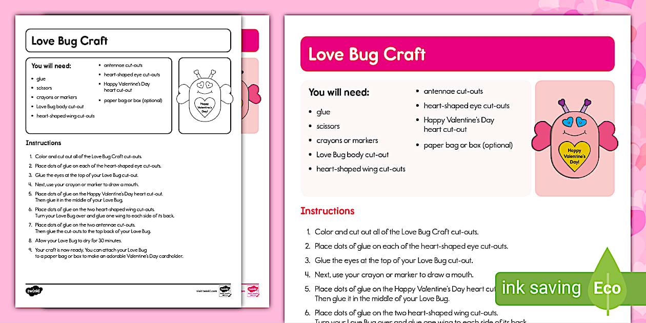 Love Bug Craft Template Activity Worksheet Resource for Kids | Twinkl