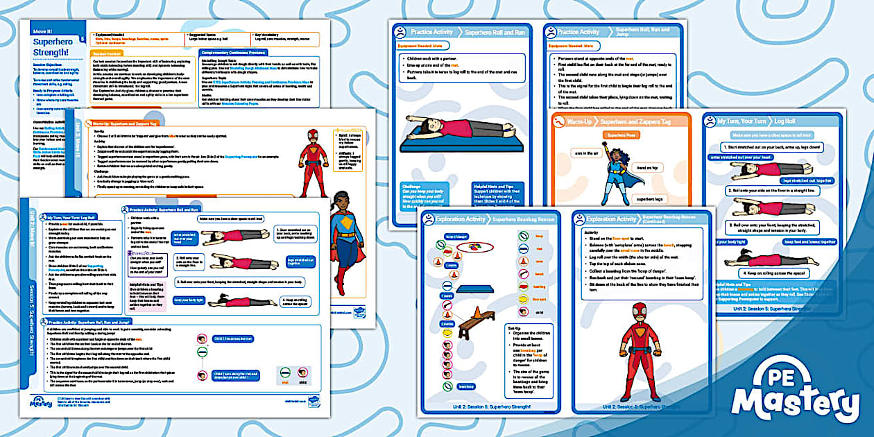 Reception PE Superhero Strength Agility log-roll PE Lesson