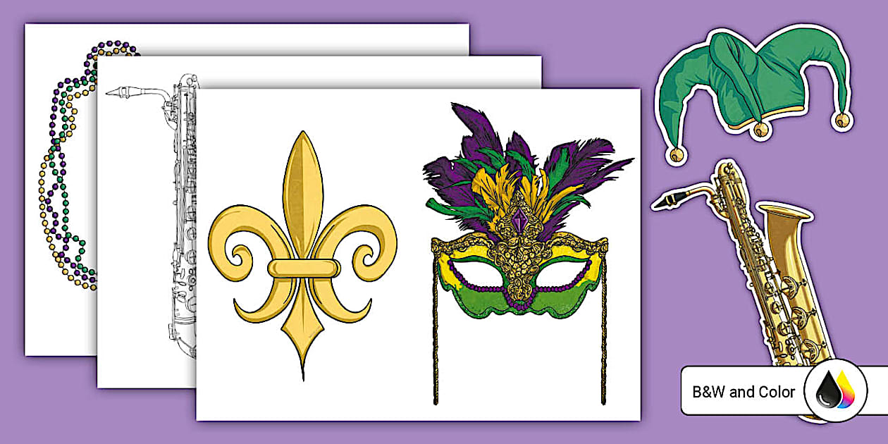 Mardi Gras Bulletin Board Cutouts (teacher made) - Twinkl