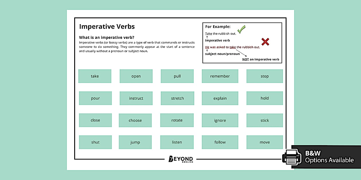 Imperative Verbs Word Mat | KS3 English | Beyond English