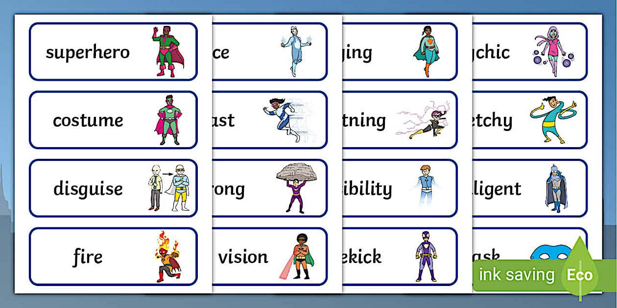 Superhero Word Cards (teacher made) - Twinkl