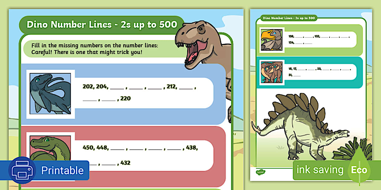 Grade 3 Mathematics: Dino Number Line - 2s up to 500