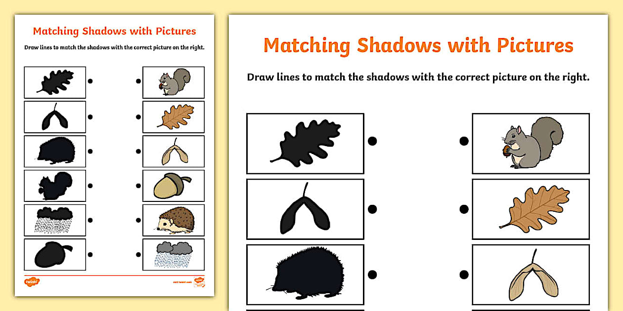 Cursive Autumn Shadow Matching Worksheet - Twinkl