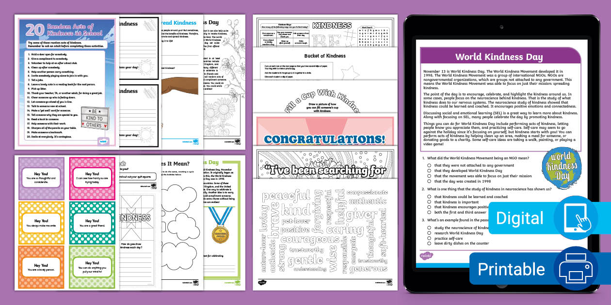 World Kindness Day Activity Pack for 3rd-5th Grade