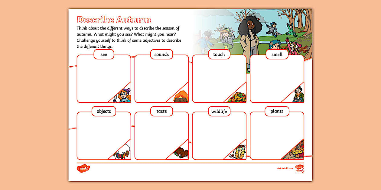 Autumn Adjectives Worksheet (Teacher-Made) - Twinkl