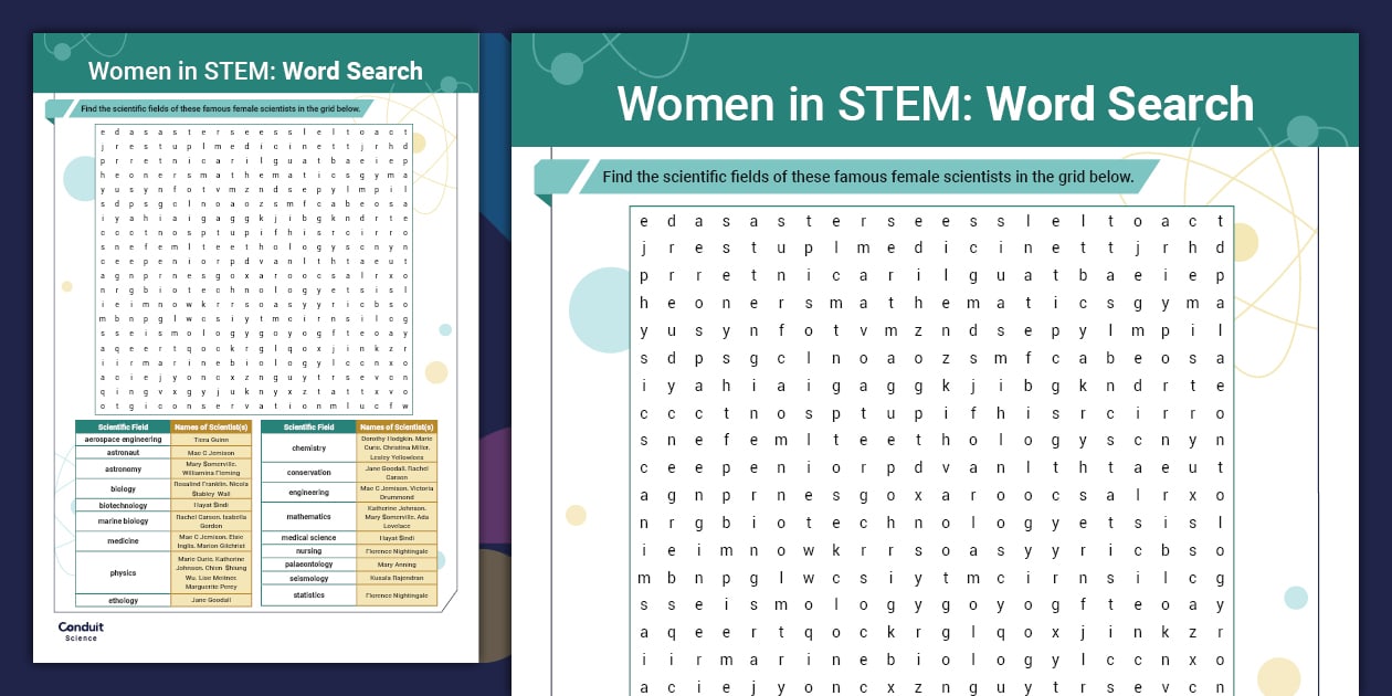 Women in STEM: Word Search (teacher made) - Twinkl