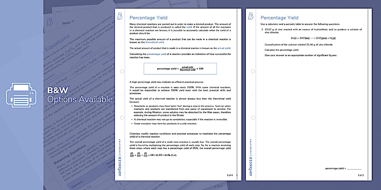 Percentage Yield | A Level Chemistry | Beyond (teacher made)
