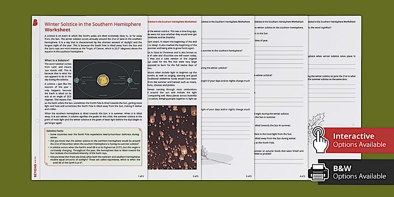 Winter Solstice in the Southern Hemisphere Activity - Twinkl