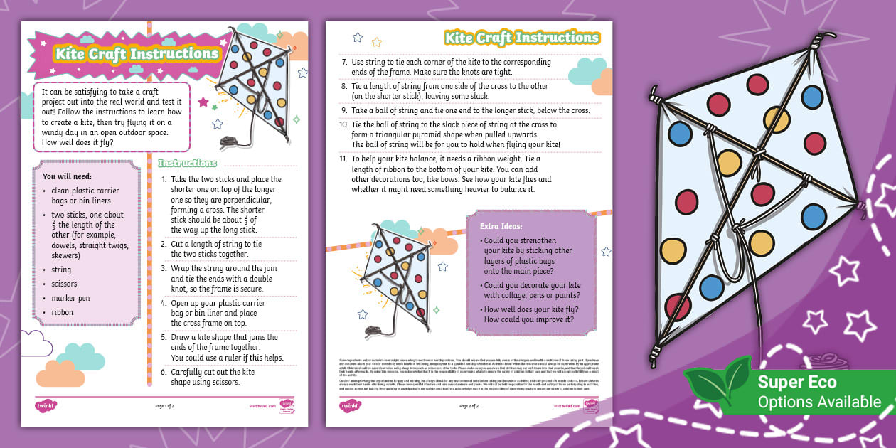 Kite Craft Instructions (teacher made) - Twinkl