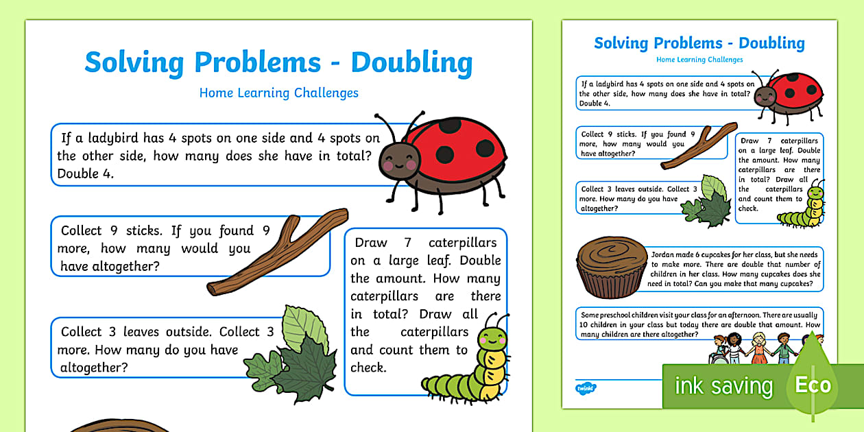 Editable EYFS Maths: Solving Problems - Doubling Home Learning Challenges