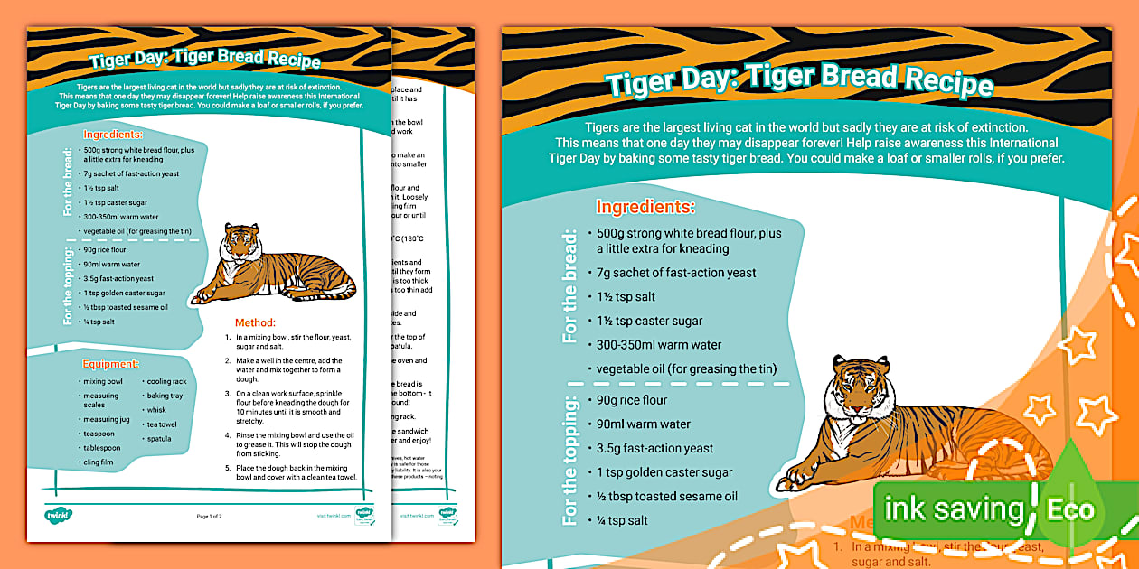 Tiger Day: Tiger Bread Recipe (teacher made) - Twinkl