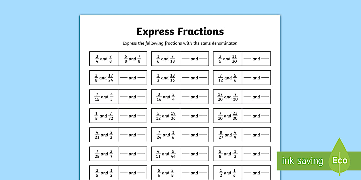 Y6 Express Fractions Worksheet / Worksheet (teacher made)