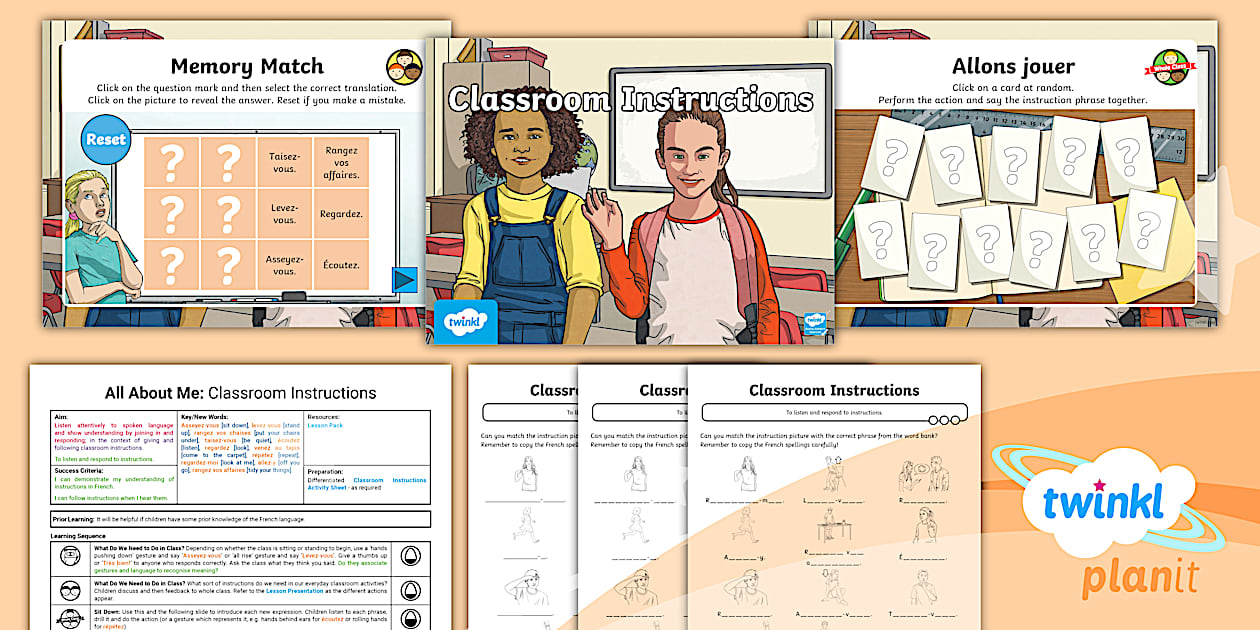 All About Me in French - Classroom Instructions Lesson Pack 1