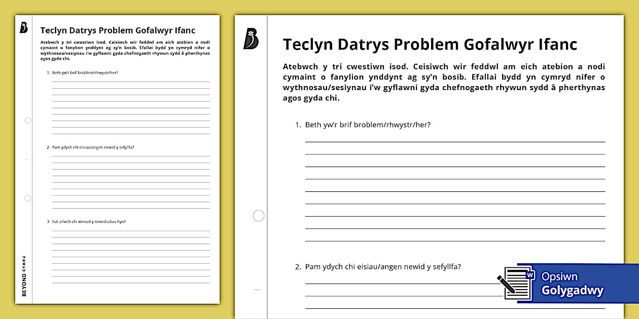 Gofalwyr Ifanc: Taflen Waith Teclyn Datrys Problem - Twinkl