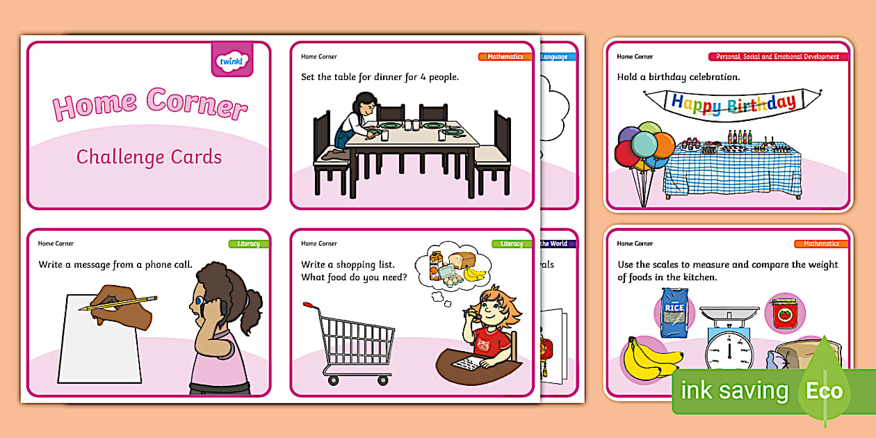 Editable Home Corner Continuous Provision Challenge Cards
