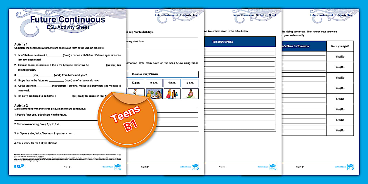 Twinkl ESL Future Continuous Activity Sheet (teacher made)