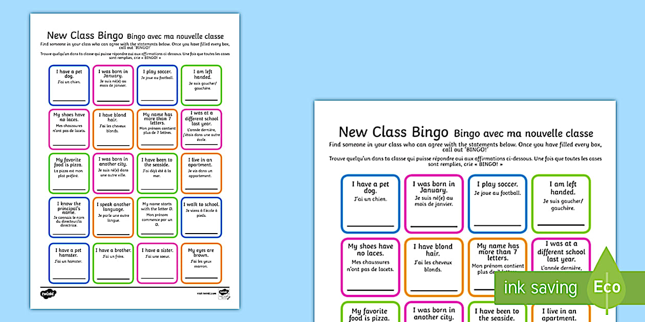New Class Bingo - English/French (teacher made) - Twinkl