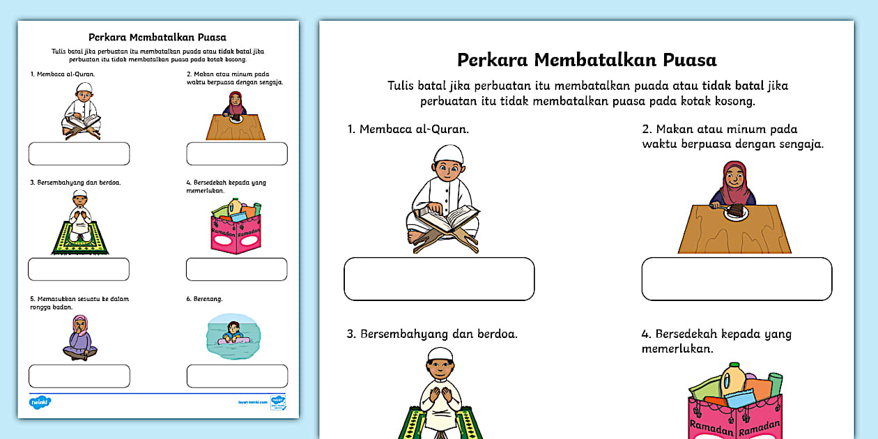 Lembaran Kuiz Ramadan - Perkara Membatalkan Puasa - Twinkl