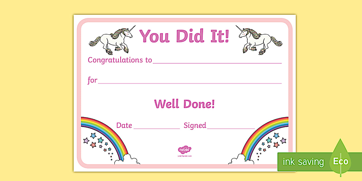 Editable Unicorn-Themed Certificate (Hecho por educadores)