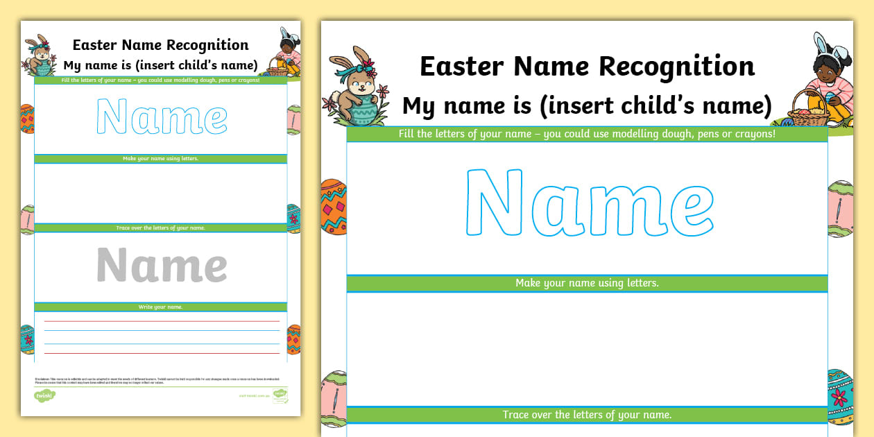 Editable Name Recognition Make Read Write Activity Mat - Easter-Themed