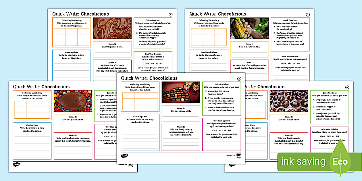 Chocolicious Quick Write Activity Mat Pack Ages 7-9 - Twinkl