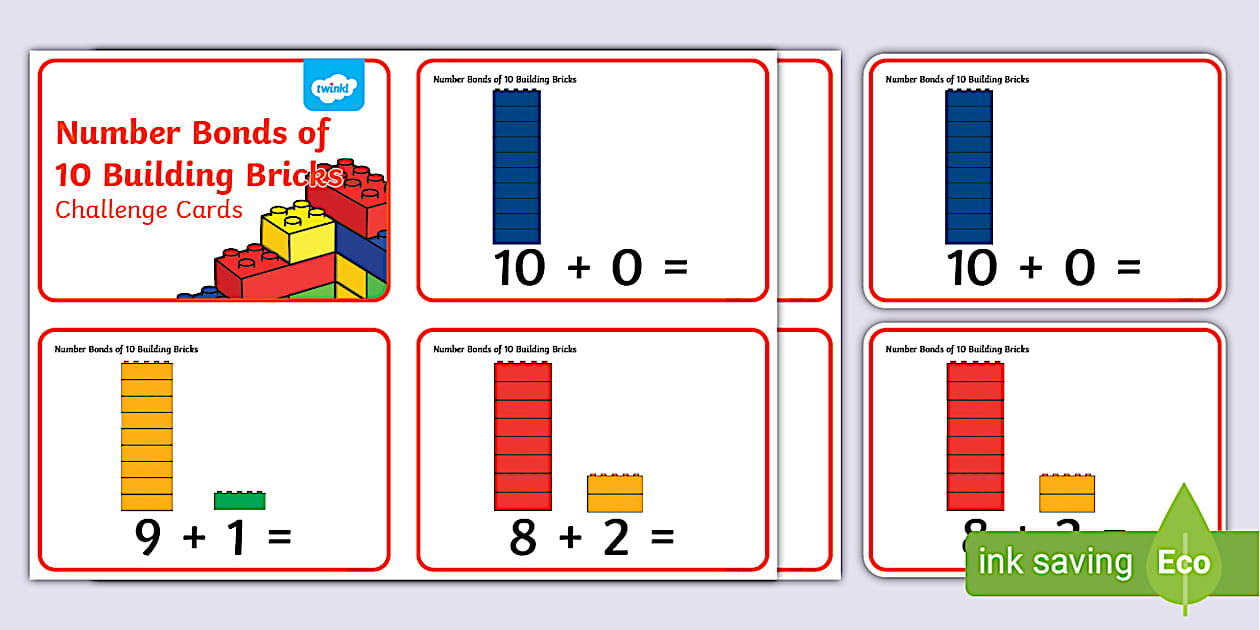 Number Bonds to 10 Building Bricks Challenge Cards - Twinkl
