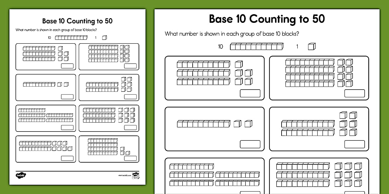 First Grade Base 10 Counting to 50 Worksheet (teacher made)