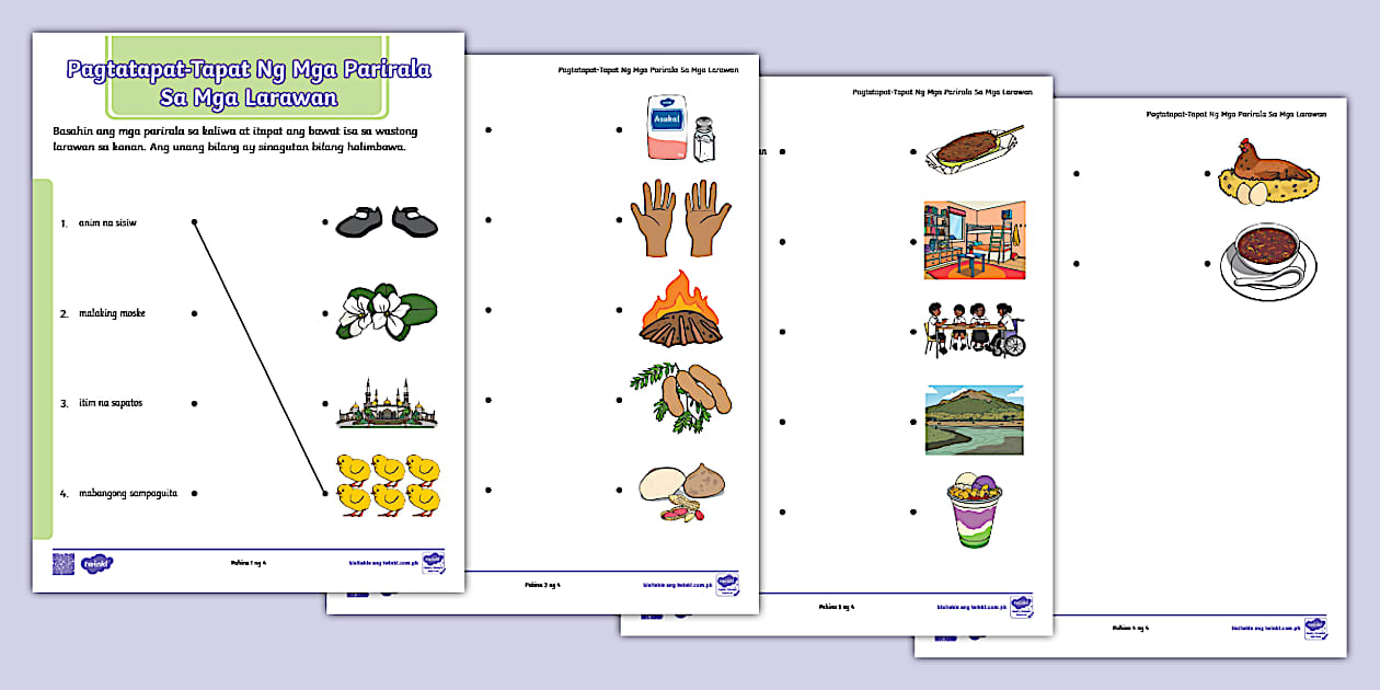 Pagtatapat-Tapat Ng Mga Parirala Sa Mga Larawan 2 | Grade 1 | Twinkl